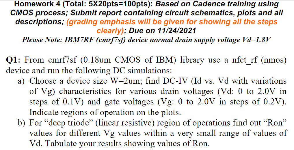 Homework 4 (Total: 5X20pts=100pts): Based on Cadence | Chegg.com