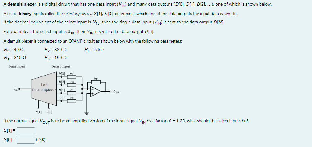 Solved A demultiplexer is a digital circuit that has one | Chegg.com