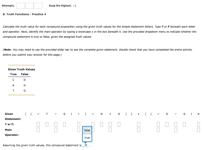Solved Attempts: Keep the Highest: 12 8. Truth Functions | Chegg.com