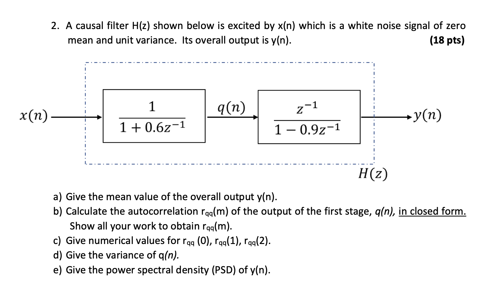 Solved 2. A causal filter H(z) shown below is excited by | Chegg.com