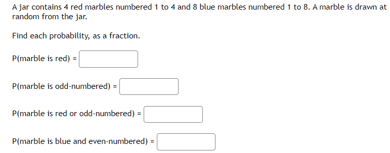 Solved A jar contains 4 red marbles numbered 1 to 4 and 8 | Chegg.com