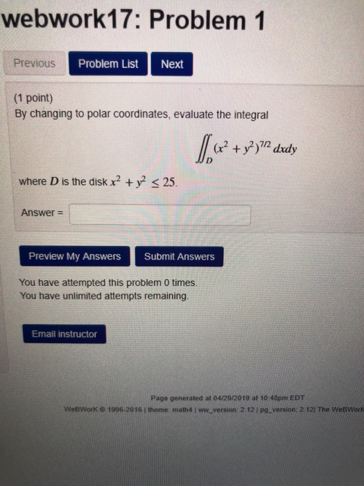 Solved Webwork17 Problem 1 Previous Problem List Next 1 7006