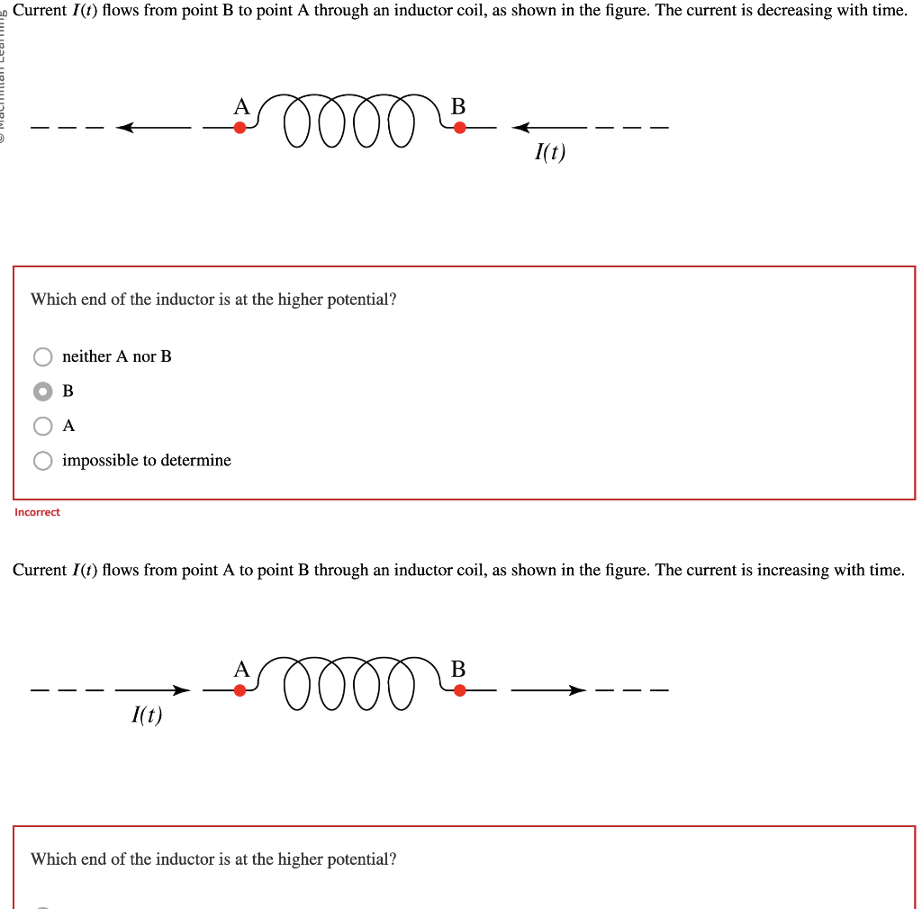 Solved Current I(t) flows from point B to point A through an | Chegg.com