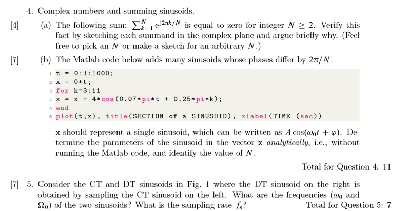 Solved 4. Complex numbers and summing sinusoids. [4] (a) The | Chegg.com