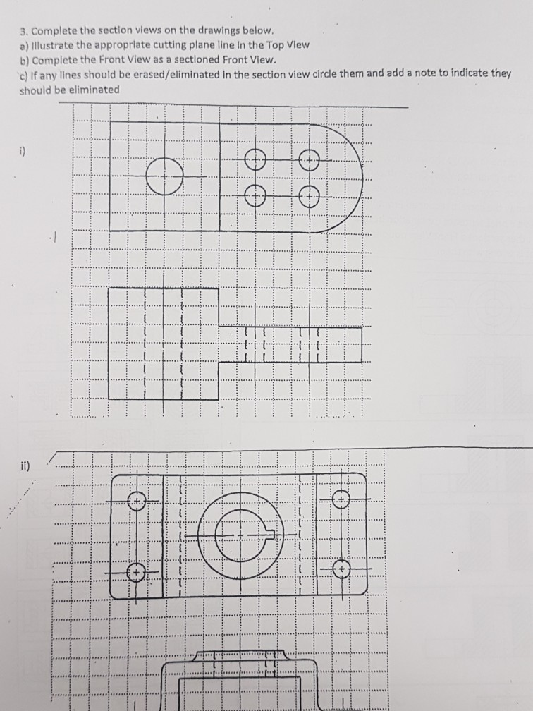 Solved 3. Complete the section views on the drawings below. | Chegg.com