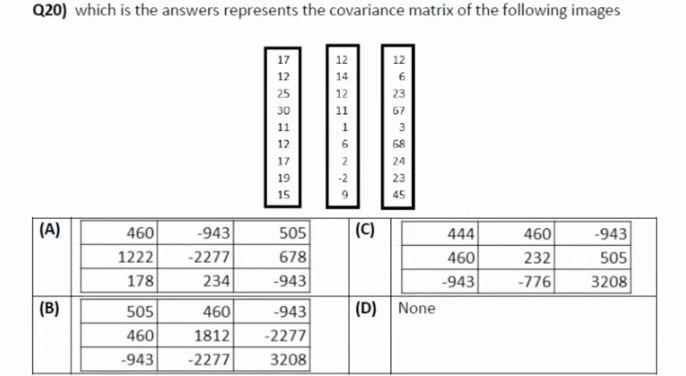 Solved Q20) which is the answers represents the covariance | Chegg.com
