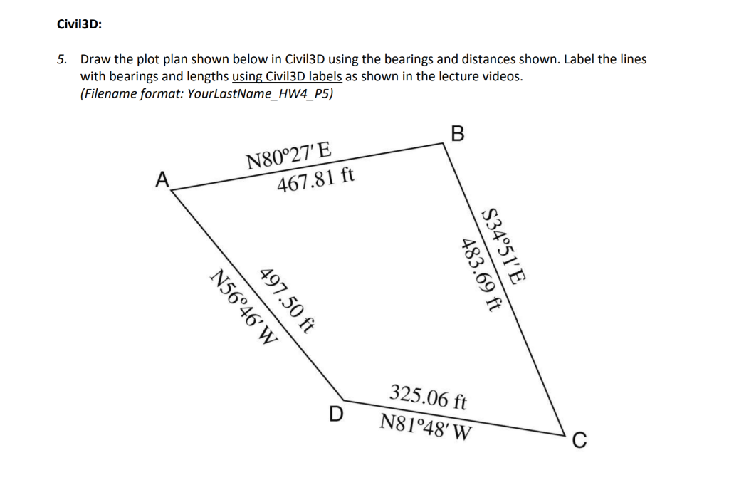 Civil3D: 5. Draw the plot plan shown below in Civil3D | Chegg.com