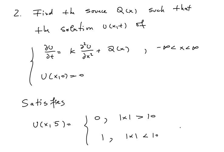 Solved 2. Find the sounce Q(x) such that the solution U(x,t) | Chegg.com