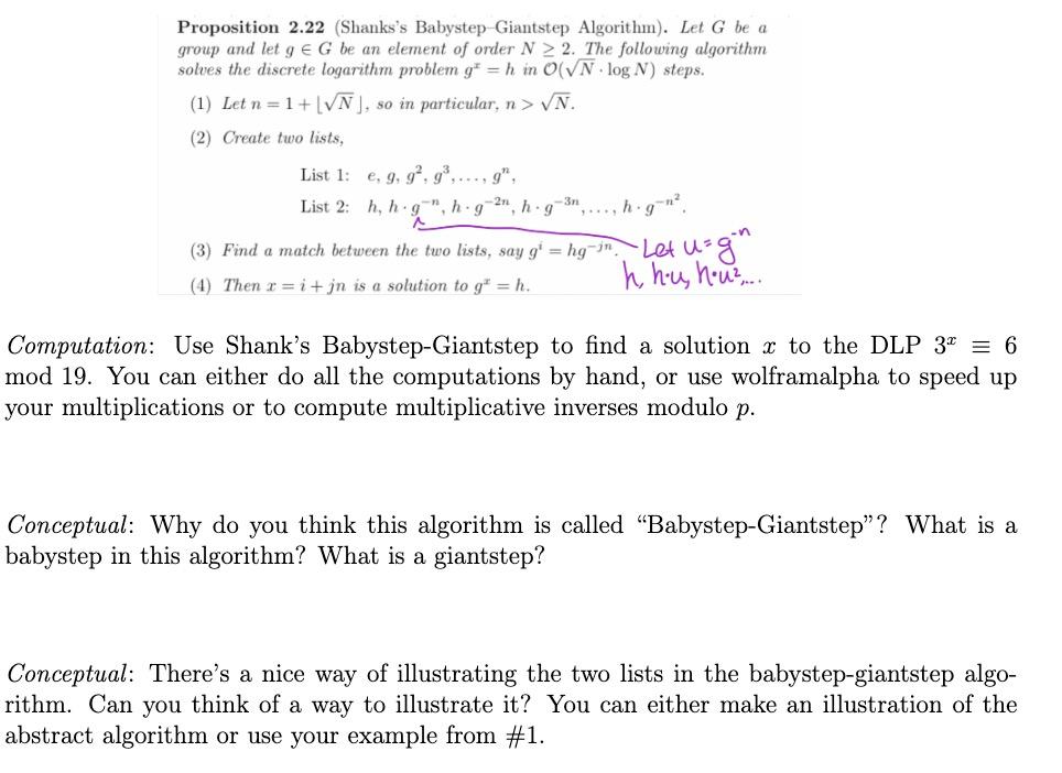 Solved Proposition 2.22 (Shanks's Babystep Giantstep | Chegg.com