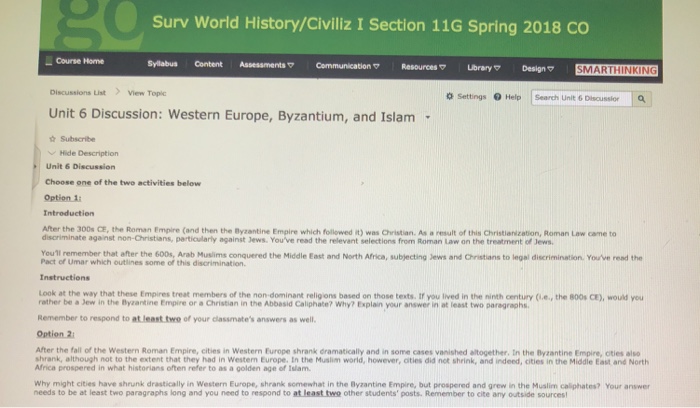 Surv world History/Civiliz I Section 11G Spring 2018 | Chegg.com