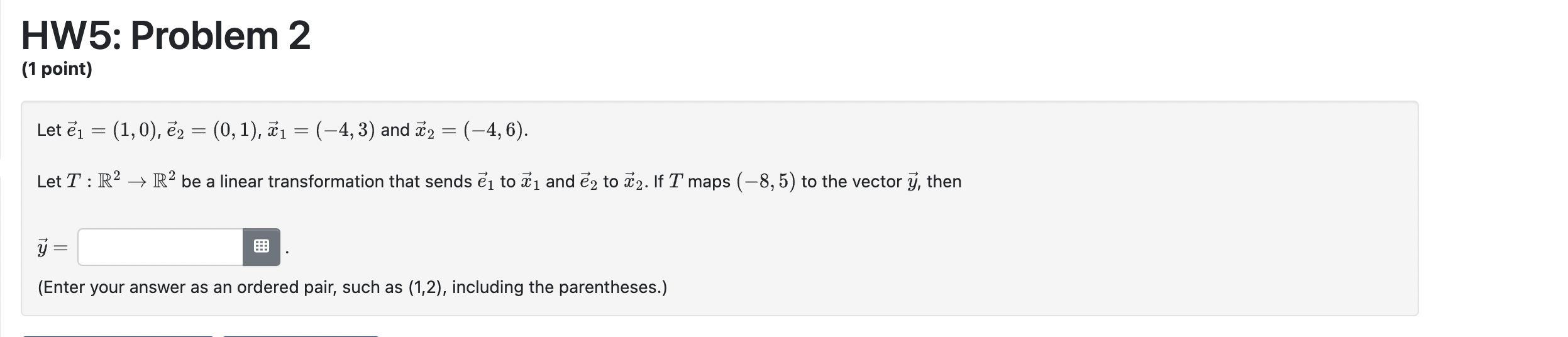 Solved Let e1=(1,0),e2=(0,1),x1=(−4,3) and x2=(−4,6). Let | Chegg.com