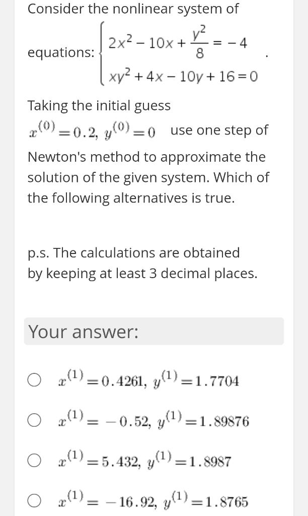 Solved Consider the nonlinear system of v2 2x2 - 10x + -4 | Chegg.com