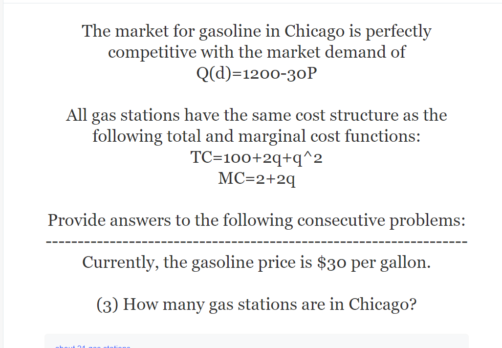 Solved The market for gasoline in Chicago is perfectly | Chegg.com