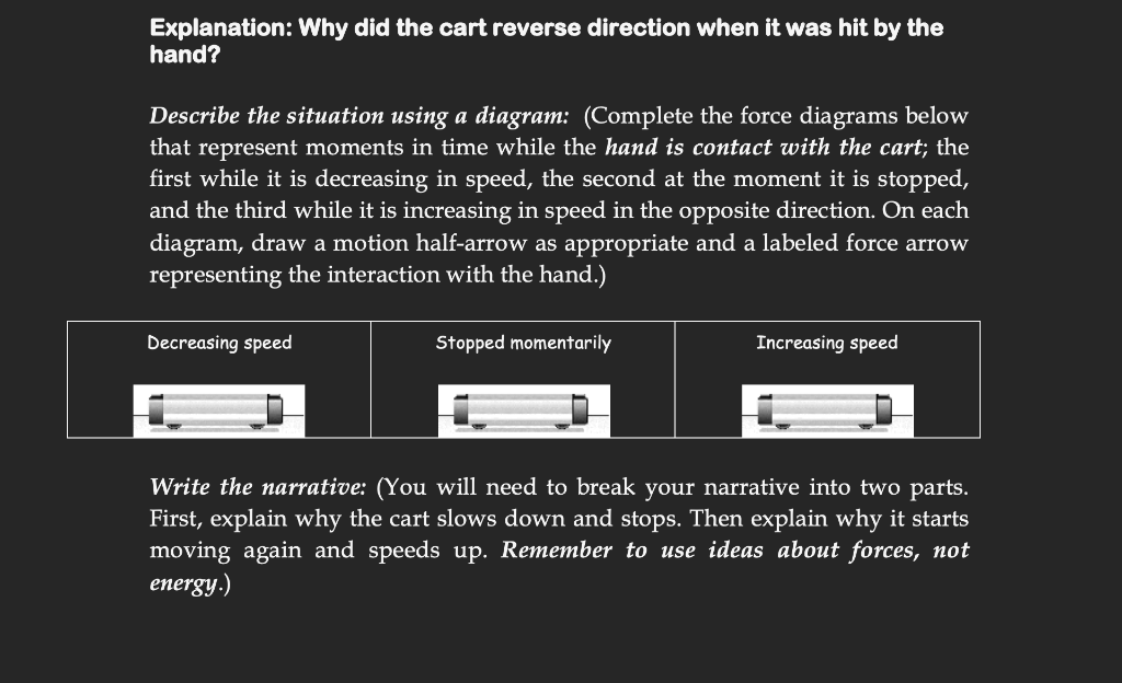 Solved Explanation: Why did the cart reverse direction when | Chegg.com