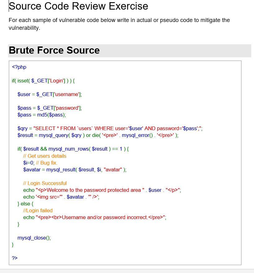Solved Objective: Review vulnerable source code of web | Chegg.com