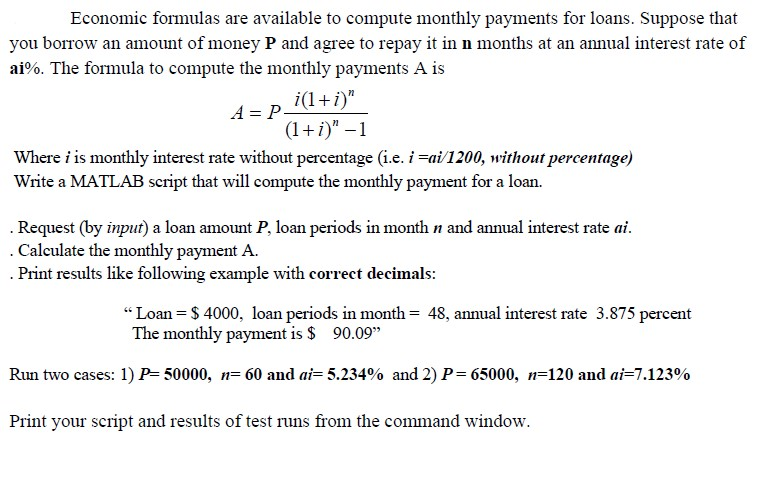 Solved Economic formulas are available to compute monthly | Chegg.com