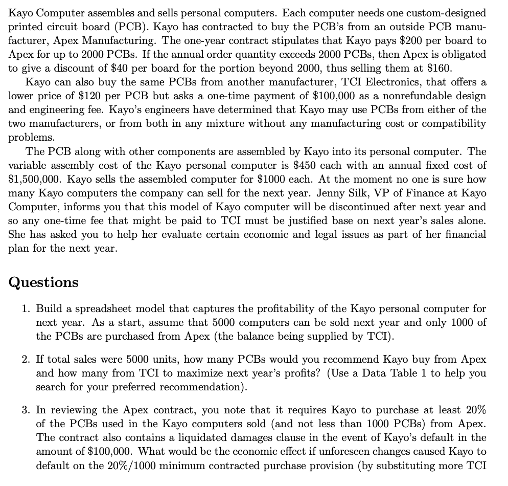 Solved Kayo Computer assembles and sells personal computers. | Chegg.com