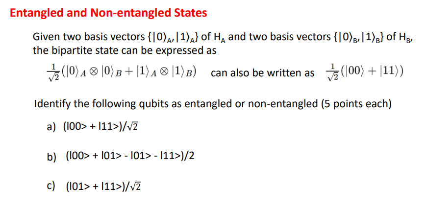 Solved Entangled and Non-entangled States Given two basis | Chegg.com