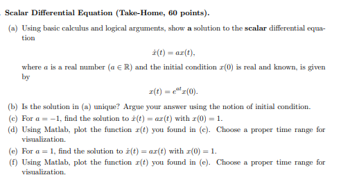 Solved Scalar Differential Equation (Take-Home, 60 points). | Chegg.com