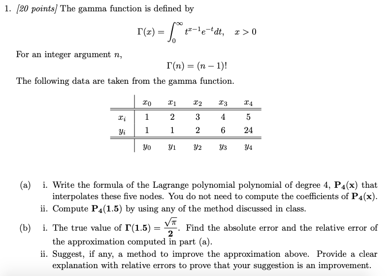 Solved 1. (20 points) The gamma function is defined by f(x) | Chegg.com