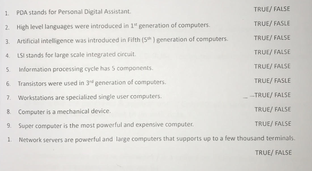 Solved 1. PDA stands for Personal Digital Assistant. 2. High | Chegg.com