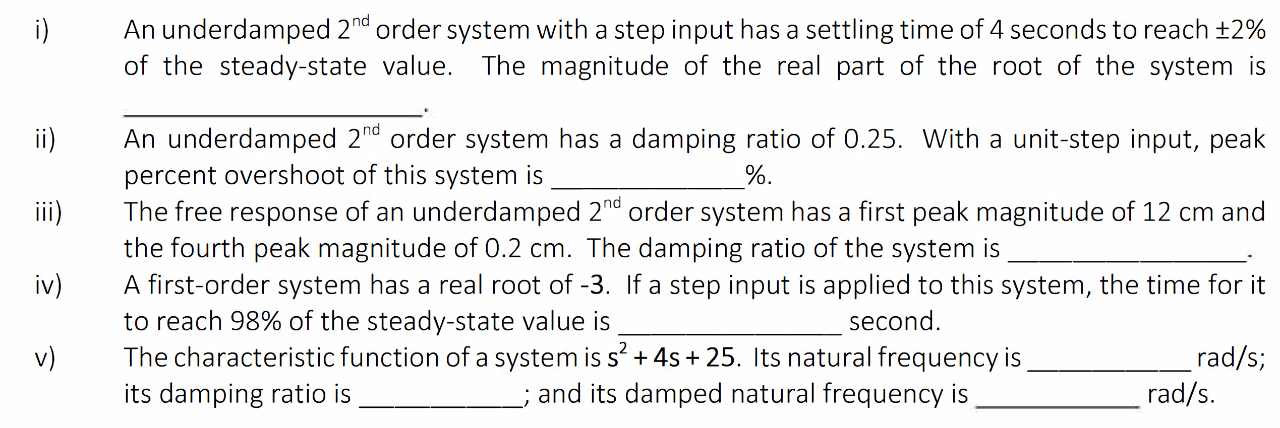 Solved i) An underdamped 2nd order system with a step input | Chegg.com