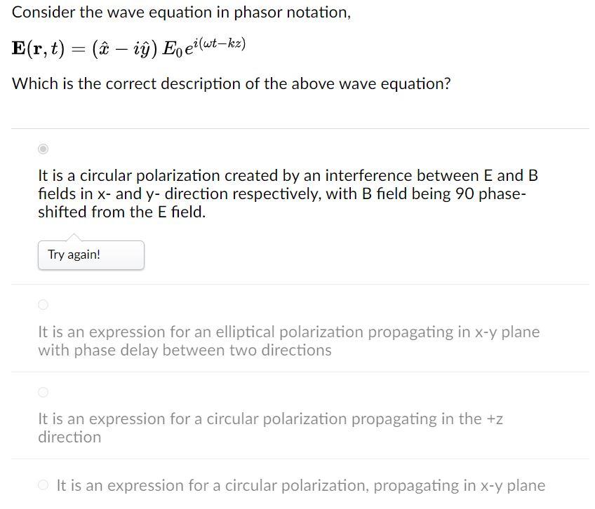Solved Consider the wave equation in phasor notation, E(r,t) | Chegg.com