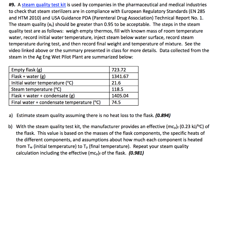 #9. A steam quality test kit is used by companies in | Chegg.com