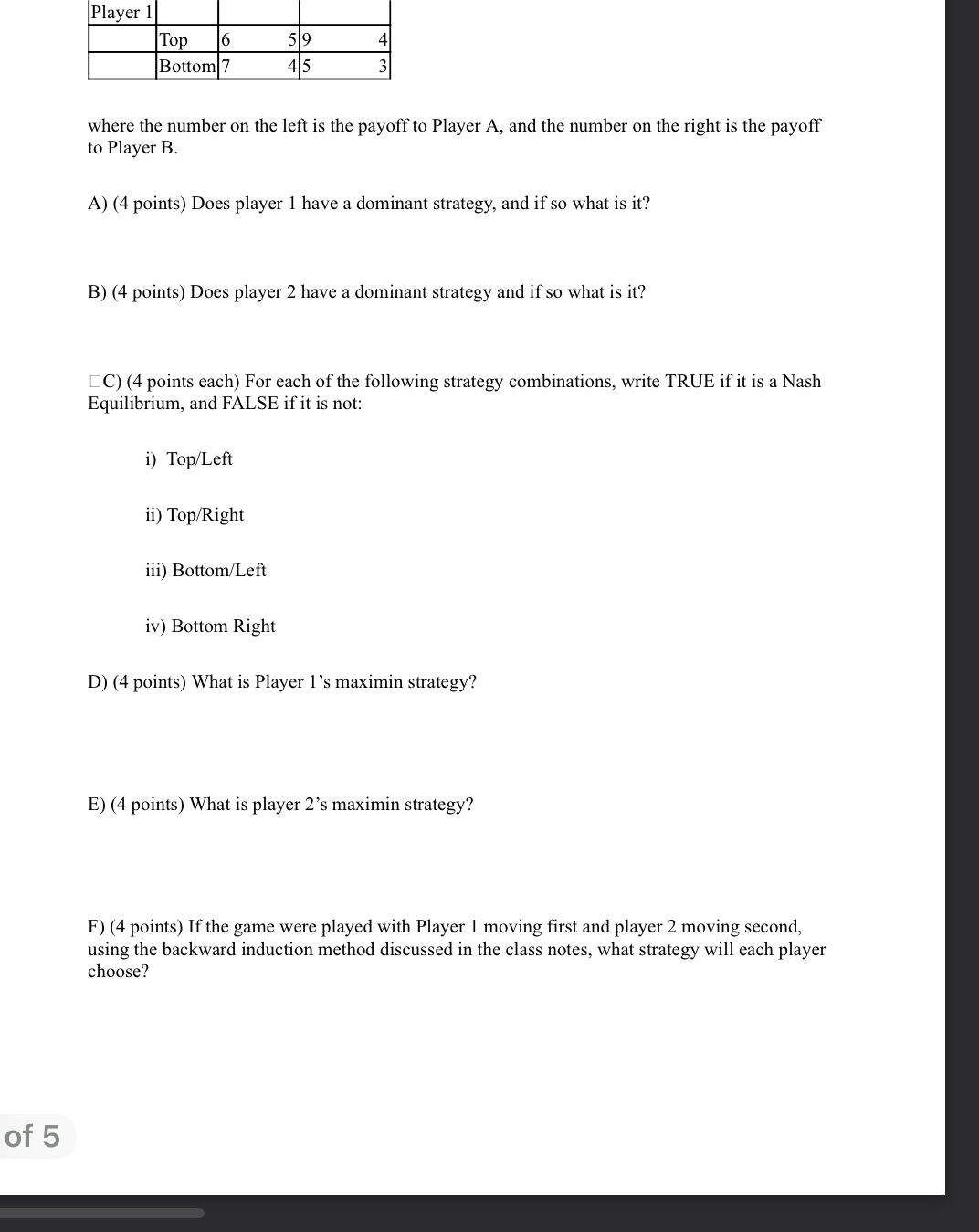 Solved 2. (36 total points) Suppose that two players are | Chegg.com