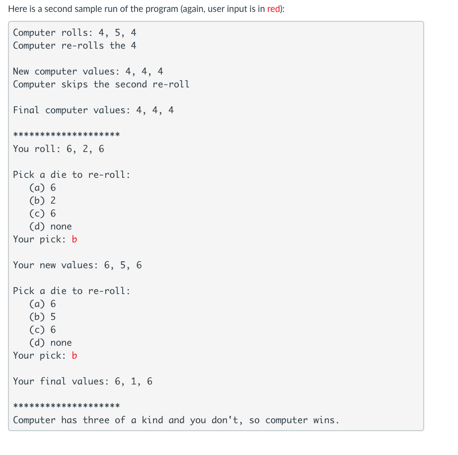 Solved In this project, you will write a simple dice game | Chegg.com