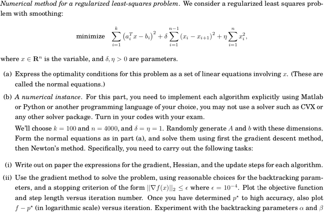 Numerical method for a regularized least-squares | Chegg.com