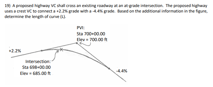 Solved 19) A proposed highway VC shall cross an existing | Chegg.com