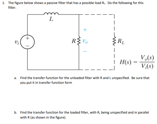 Solved The figure below shows a passive filter that has a | Chegg.com