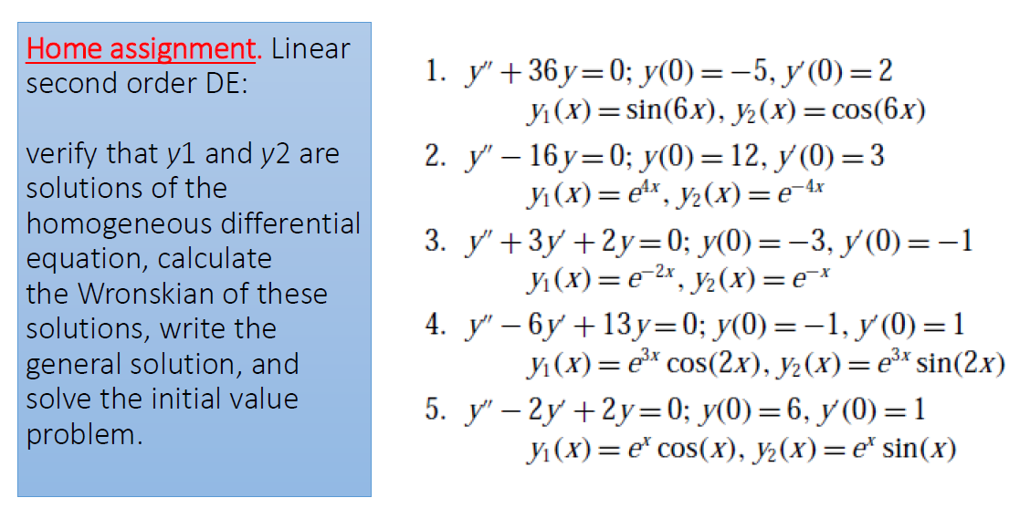 Solved Home assignment. Linear second order DE: verify that | Chegg.com