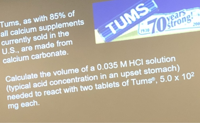 Solved Tums, as with 85% of all calcium supplements | Chegg.com