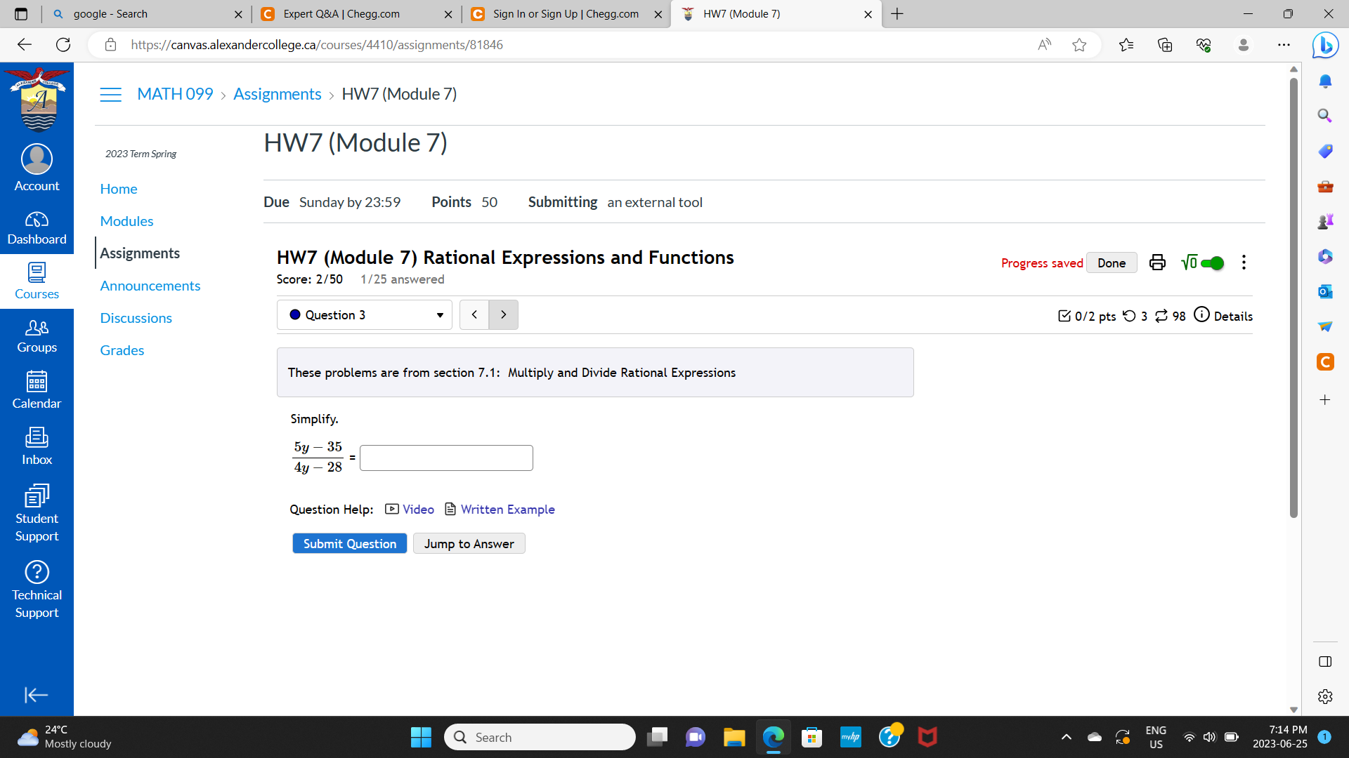 Solved HW7 (Module 7) Rational Expressions and Functions | Chegg.com