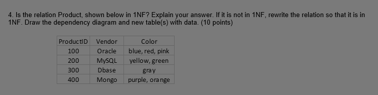 Solved 4. Is the relation Product, shown below in 1NF? | Chegg.com