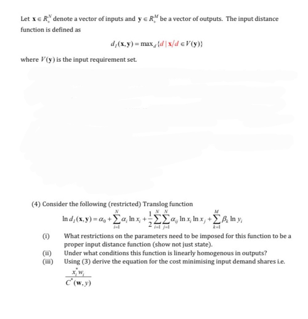 Solved Let x∈R+N denote a vector of inputs and y∈R+M be a | Chegg.com