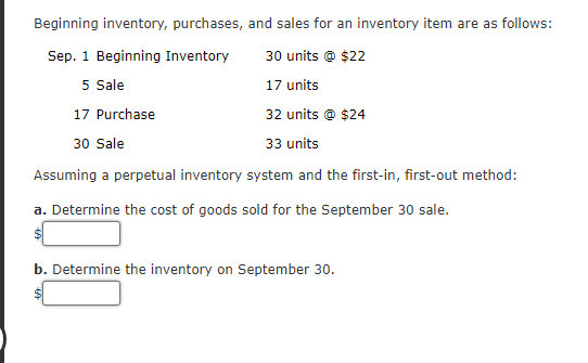 Solved Beginning inventory, purchases, and sales for an | Chegg.com
