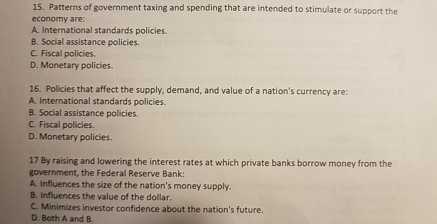 Solved 15. Patterns of government taxing and spending that | Chegg.com