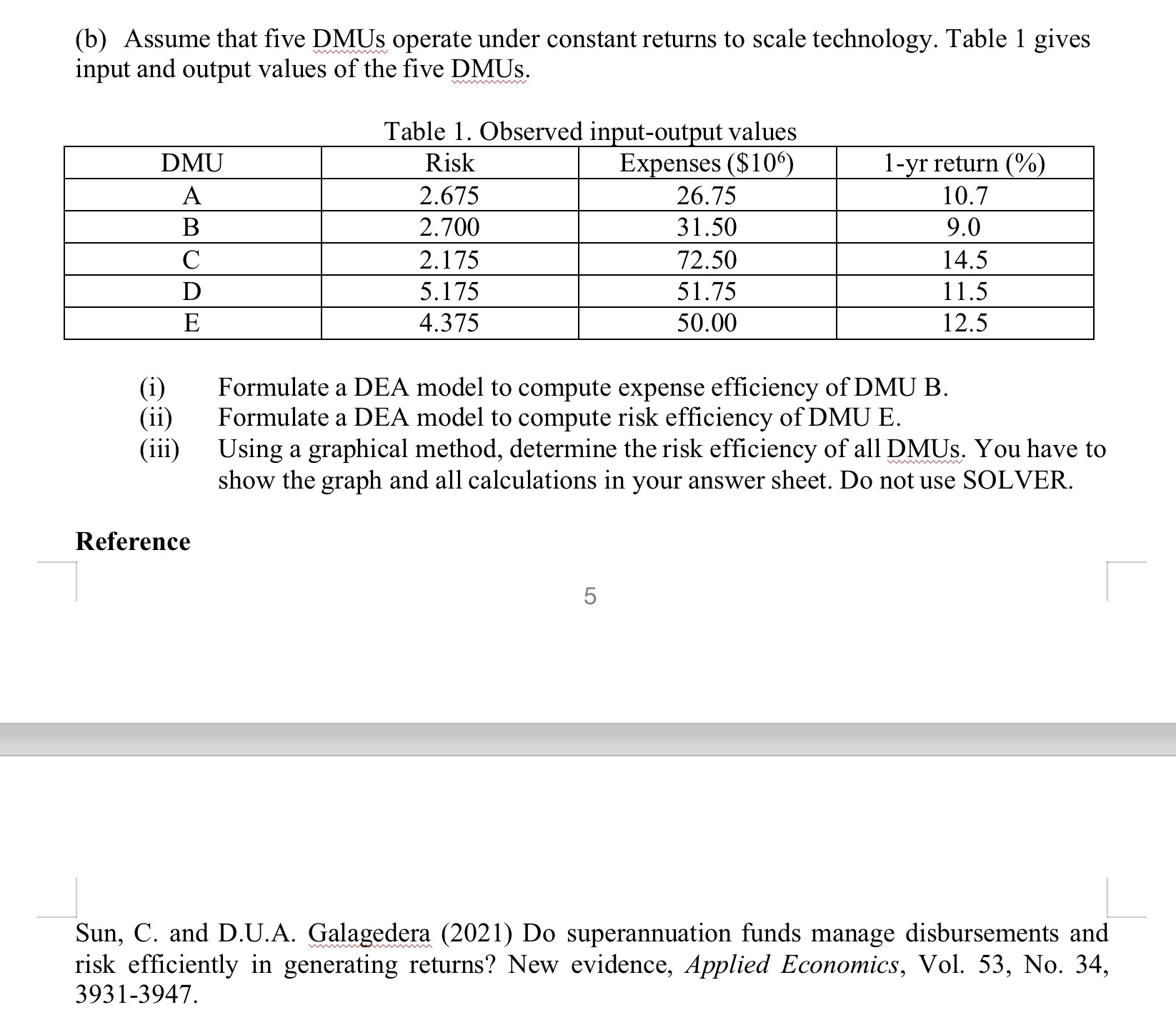 Solved (b) Assume that five DMUs operate under constant | Chegg.com