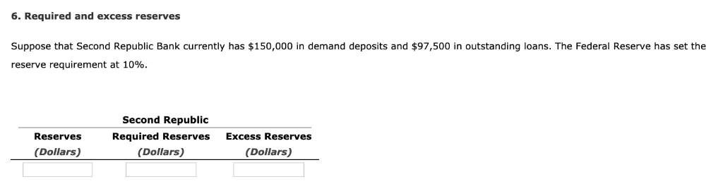 Solved 6. Required and excess reserves Suppose that Second | Chegg.com