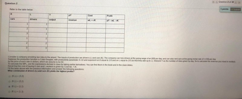 Solved Question 1 Questor:1#10 Refer to the table below 1 | Chegg.com
