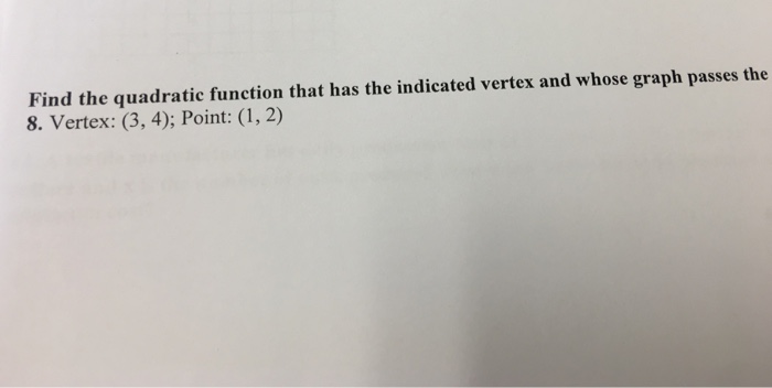 Solved Find The Quadratic Function That Has The Indicated