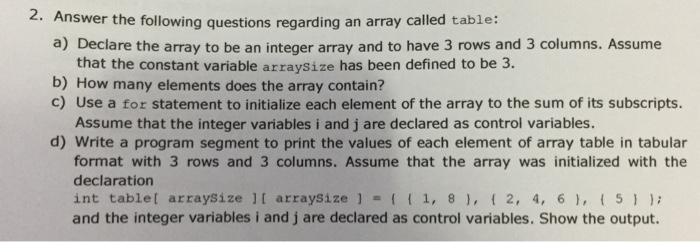 Solved 2. Answer the following questions regarding an array | Chegg.com