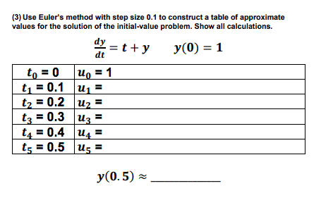 Solved (3) Use Euler's method with step size 0.1 to | Chegg.com