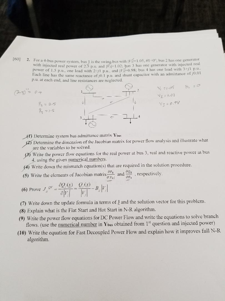 Solved 2 For A 4 Bus Power System 1 1 05 1 Bus 2 Has One