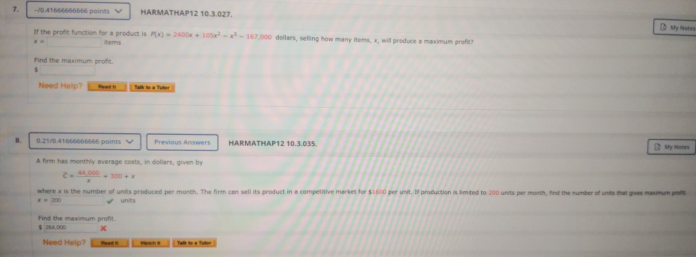 Solved -/0.41666666666 points HARMATHAP12 10.3.027. B MyNote | Chegg.com
