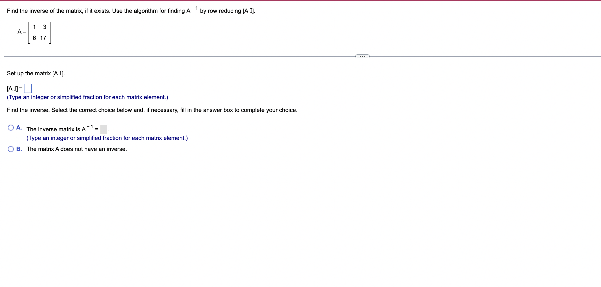 Solved Find the inverse of the matrix, if it exists. Use the | Chegg.com