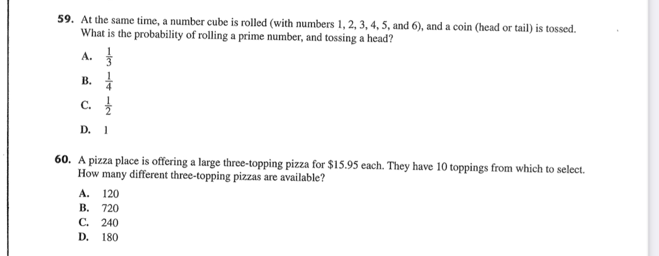 Solved 59. At the same time, a number cube is rolled (with | Chegg.com